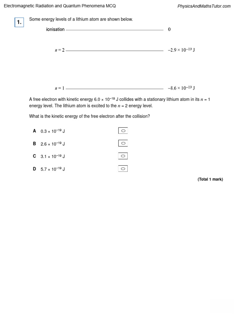 2.2. Electromagnetic Radiation and Quantum Phenomena MCQ QP | PDF ...