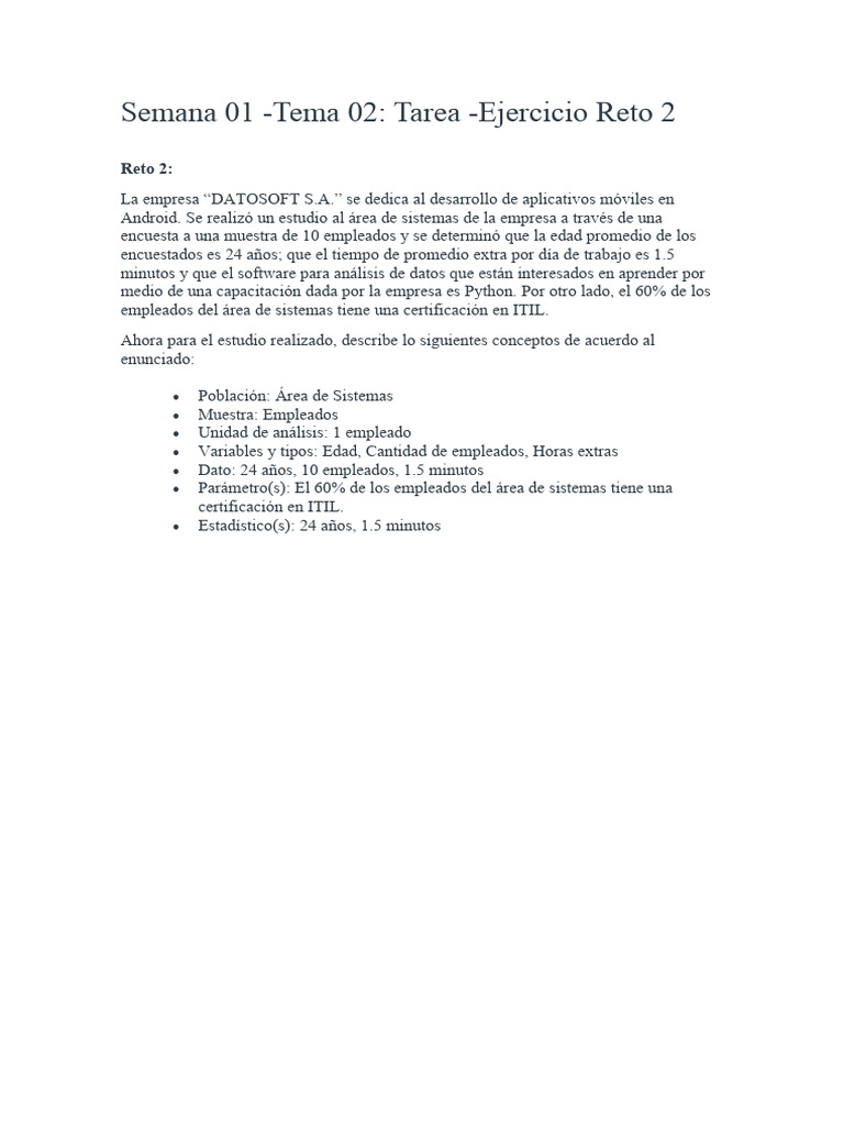 Semana 01 - Tema 02 Tarea - Ejercicio Reto 2 | PDF