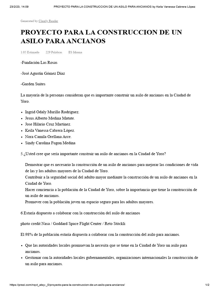 Proyecto para La Construccion de Un Asilo para Ancianos by Keila Vanessa Cabrera Lòpez | PDF