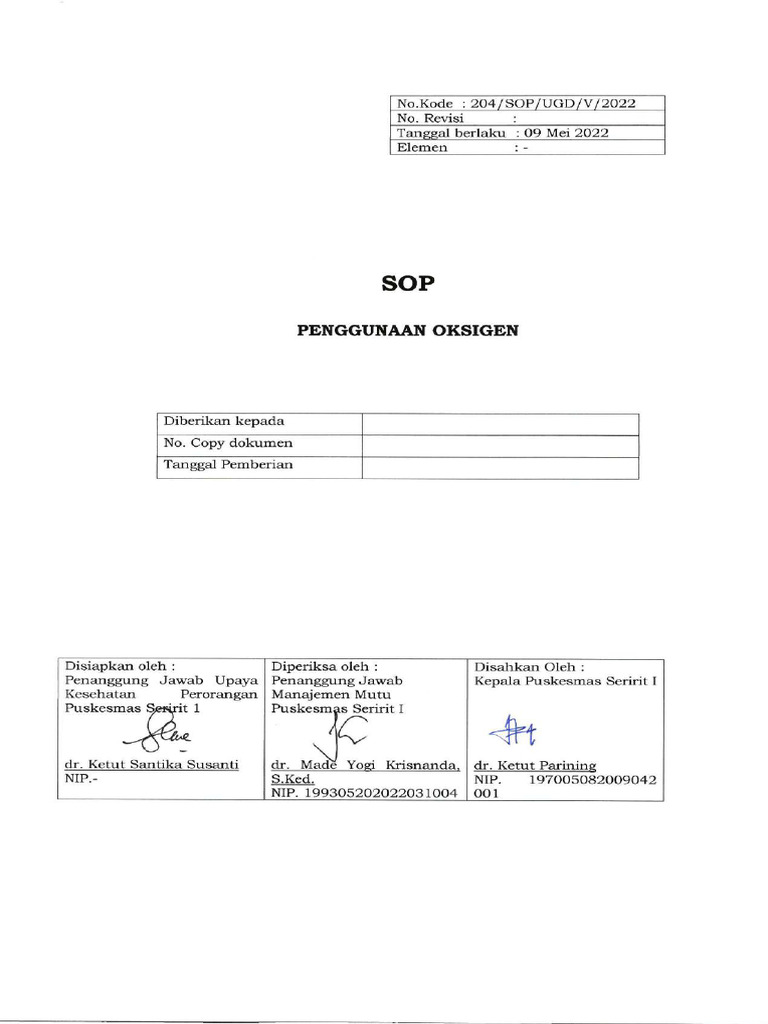 SOP PENGGUNAAN OKSIGEN_compressed | PDF