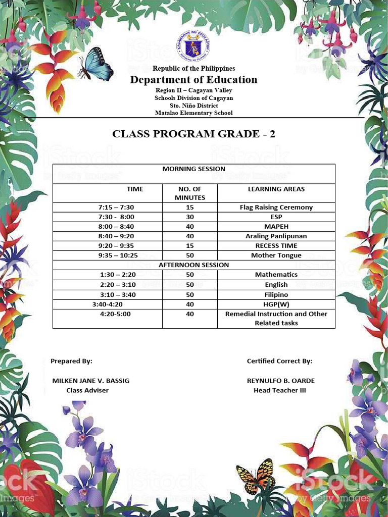 Class Program Gr.2 S.Y. 2023-2024 | PDF