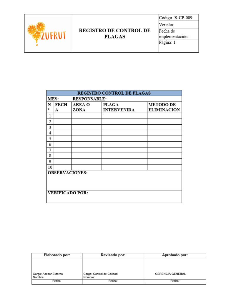 Registro de Control de Plagas | PDF | Plaga (organismo)