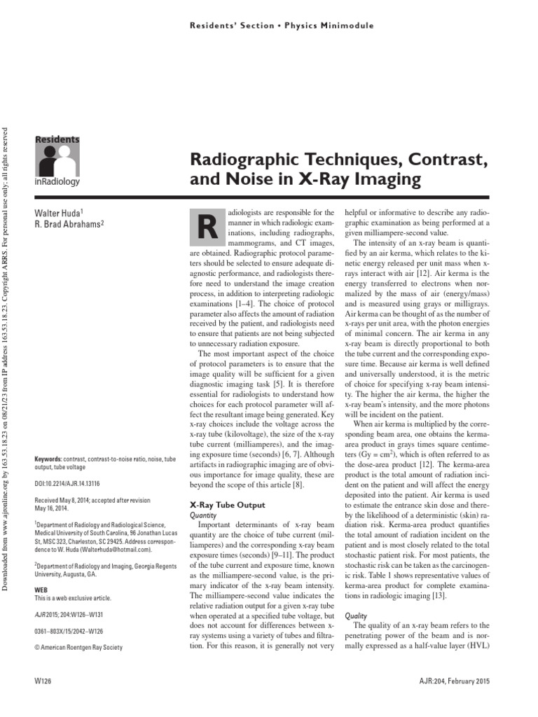 Radiographic Techniques, Contrast, and Noise in X-Ray Lmaging | PDF ...