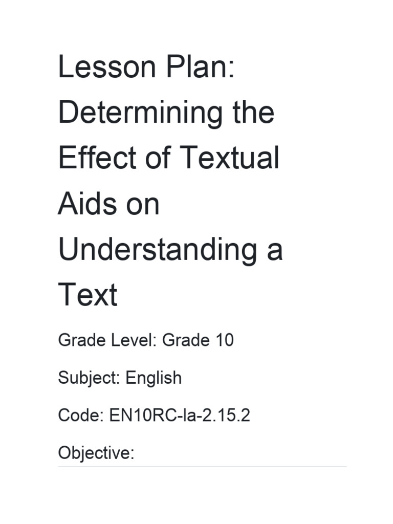 Lesson Plan - Determining The Effect of Textual Aids On Understanding A ...