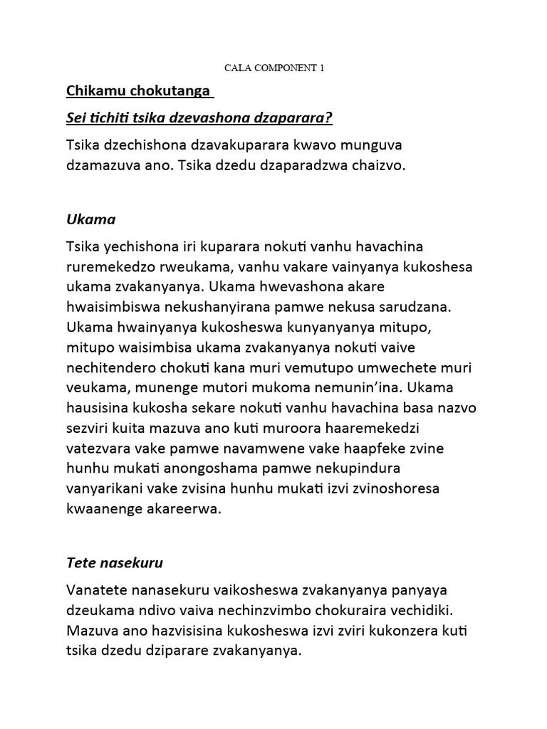 Shona Cala Component 1 2-23 | PDF