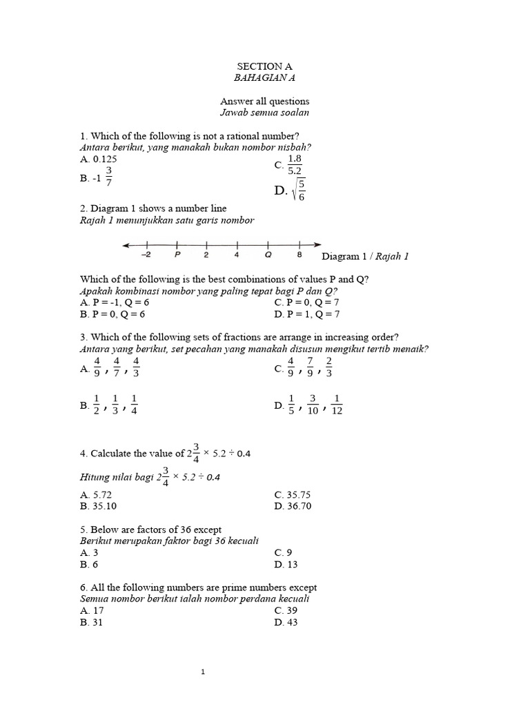 MATH MID YEAR F1 2023 (Ques & Ans) | PDF | Algebra | Mathematical Objects