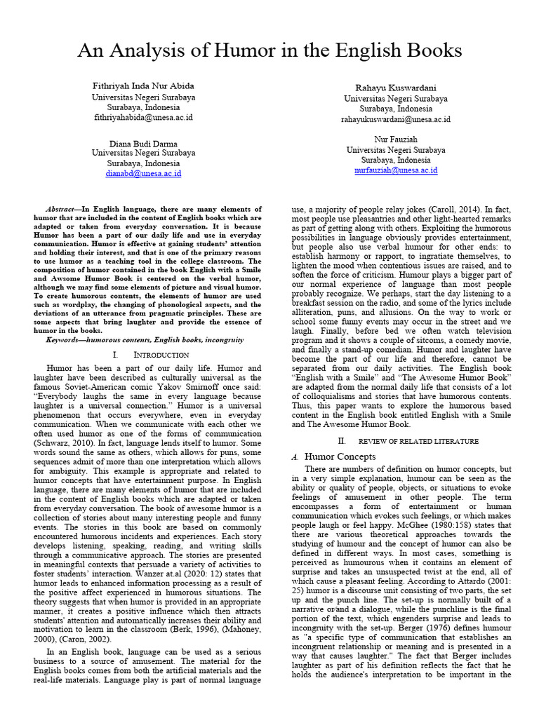 hUMOR IN ENGLISH BOOK ICCSAL | PDF | Humour | Laughter