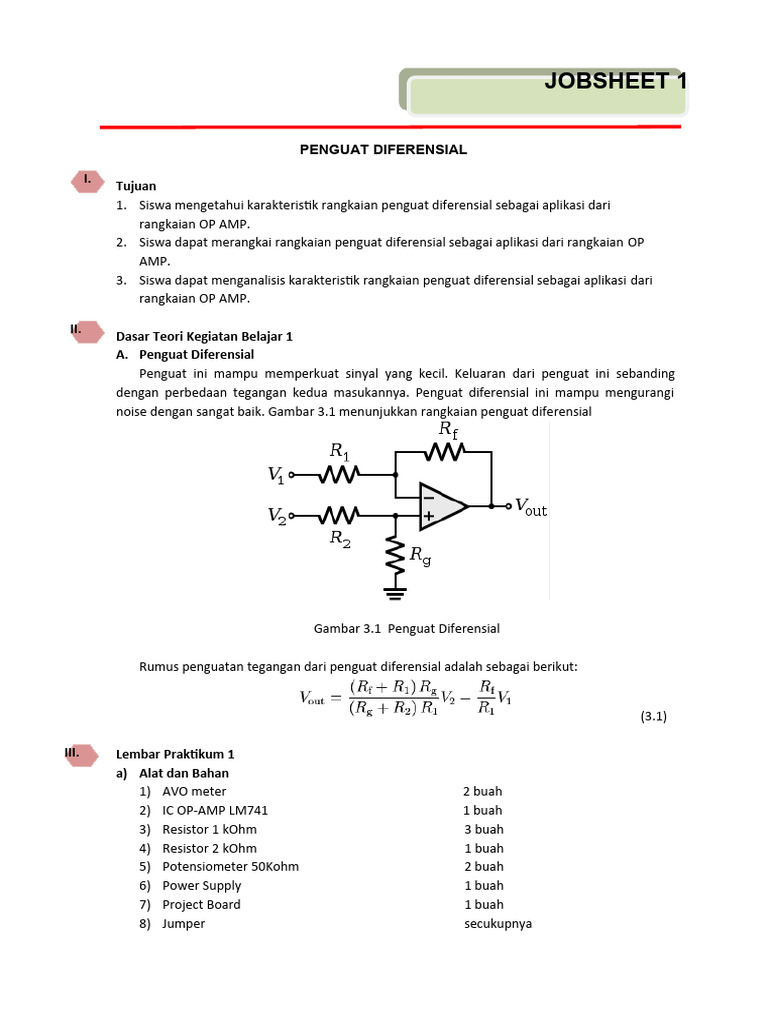 Jobsheet PRE-1 Penguat-Diferensial | PDF
