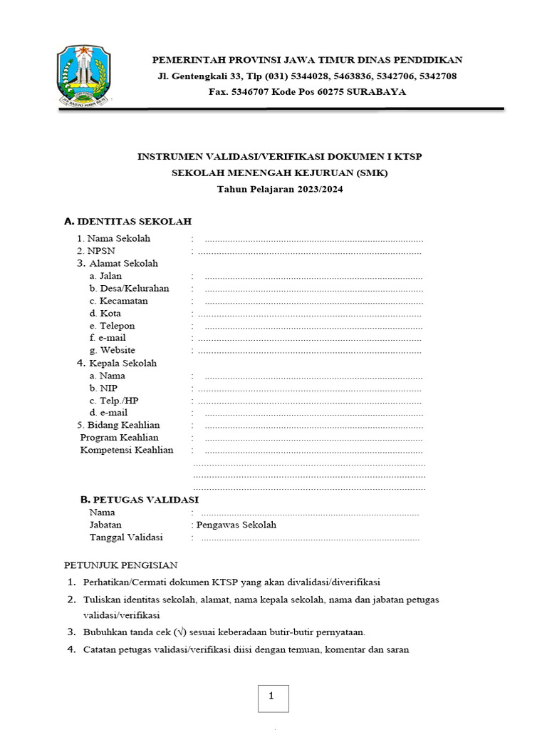 Instrumen Validasi KTSP TAHUN 2023 - 2024 Revisi | PDF | Karier & Perkembangan