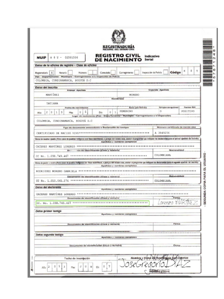 Registro Civil de Nacimiento. | PDF