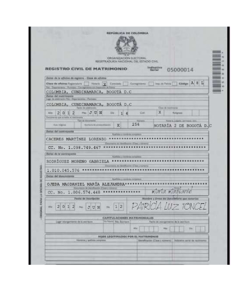 Registro de Matrimonio. | PDF