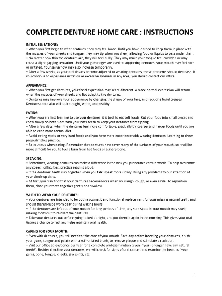 Complete Denture Instructions | Download Free PDF | Dentures | Toothbrush