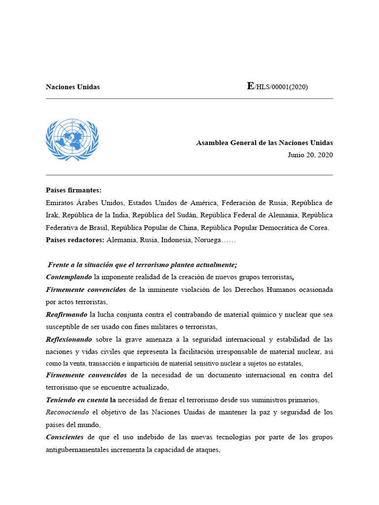 Anteproyecto de Resolución AGP | PDF | Naciones Unidas | Relaciones ... Anteproyecto de Resolución AGP | PDF | Naciones Unidas | Relaciones ...