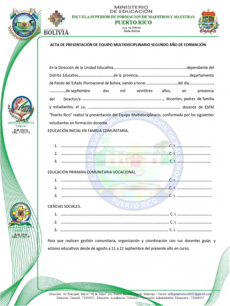ACTA DE PRESENTACIÓN 2do | PDF | Maestros | Educación más alta