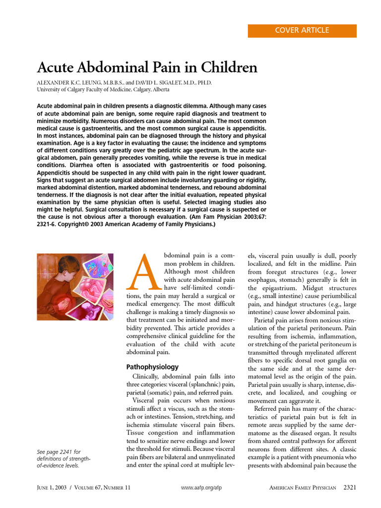 Acute Abdominal Pain in Children | PDF | Constipation | Pain