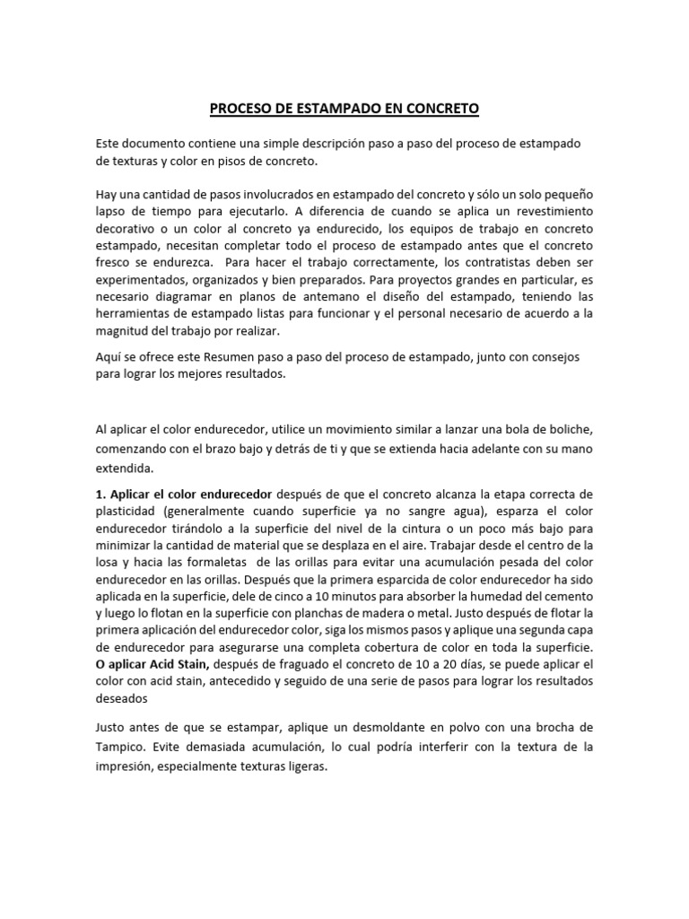 Proceso de Estampado en Concreto Materiales en Polvo | PDF | Hormigón ...