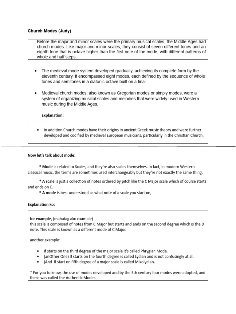 Church Modes | PDF | Mode (Music) | Scale (Music)