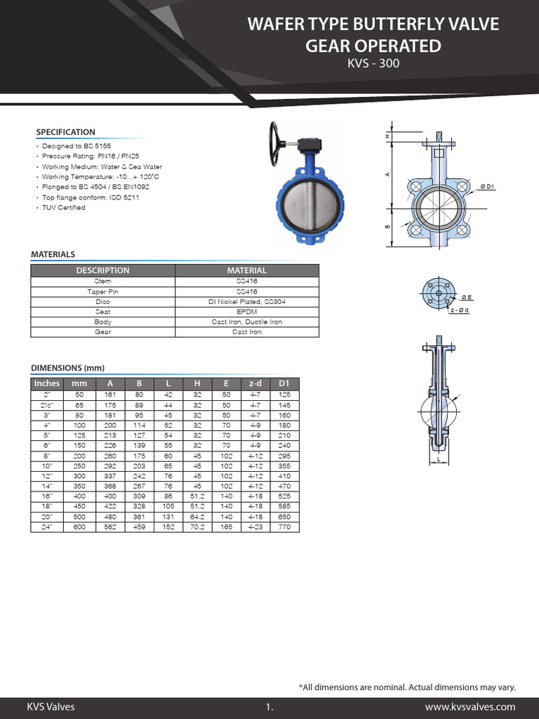 Gear Operated Wafer Type Butterfly Valve | PDF | Valve | Hydraulics