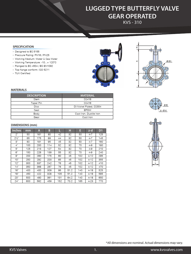 Lugged Type Butterfly Valve Gear Operated | PDF | Valve | Building ...