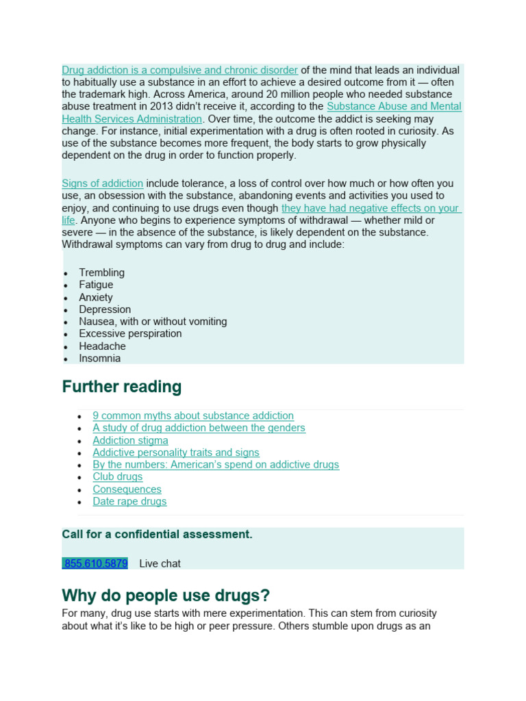 Drug Addiction | PDF | Substance Abuse | Substance Dependence