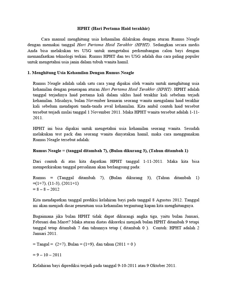 Menghitung Usia Kehamilan dengan HPHT | PDF | Sains & Matematika
