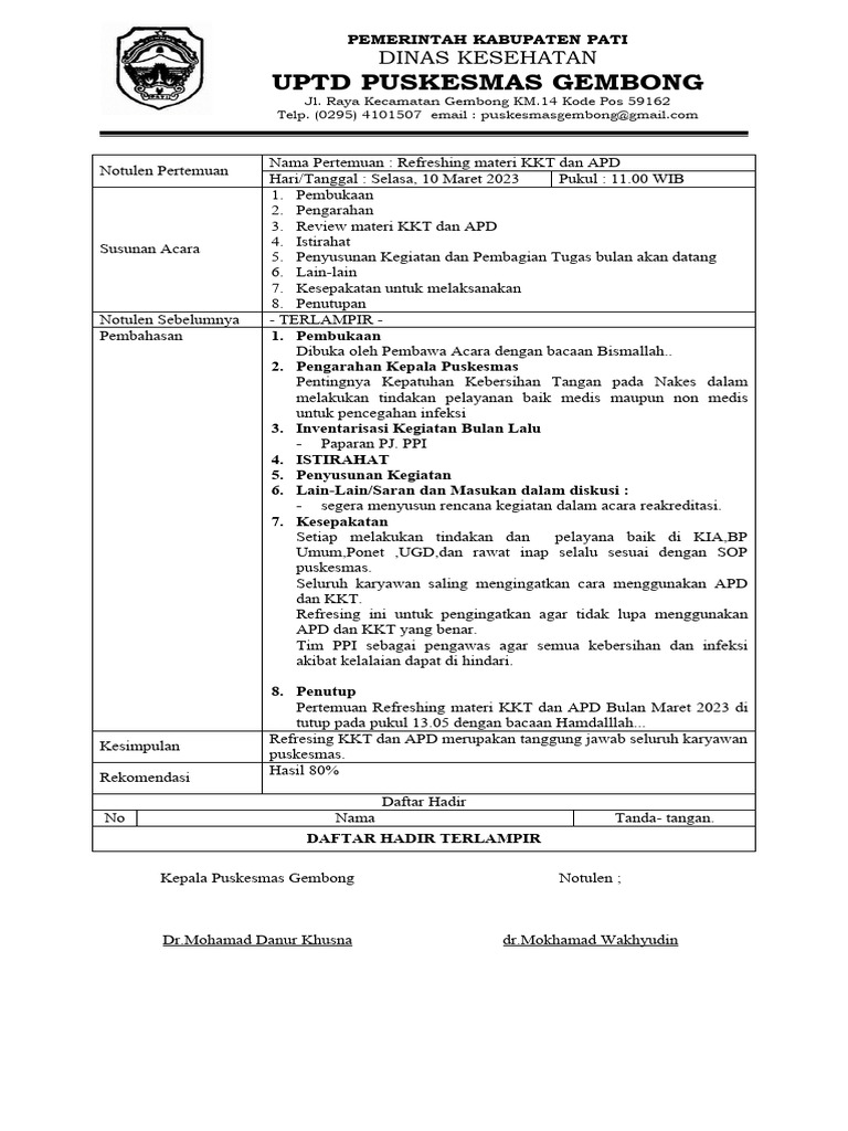 TEMPLATE NOTULEN KKT | PDF