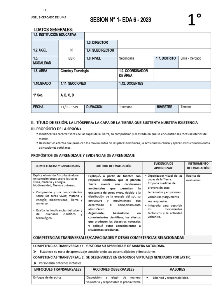 1° SESION Semana 1 Explica EDA 6 CYT 2023 Santillana (Rúbrica) | PDF | Volcán | Temblores