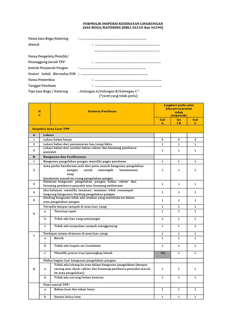 Form Ikl Jasa Boga | PDF