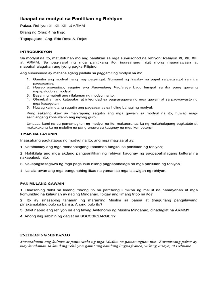 Panitikan NG Rehiyon Module Final | PDF