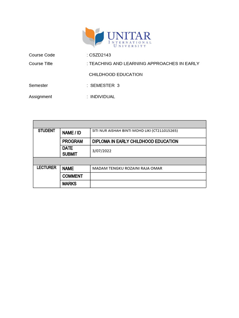 Assingnment Individual (Tadika Lesson Plan) | Download Free PDF ...