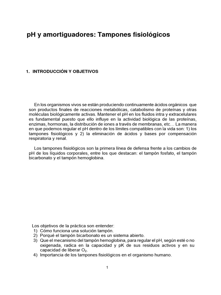 Modulo 1º de Trabajo de PH y Amortiguadores | PDF | Solución tampón | Ácido