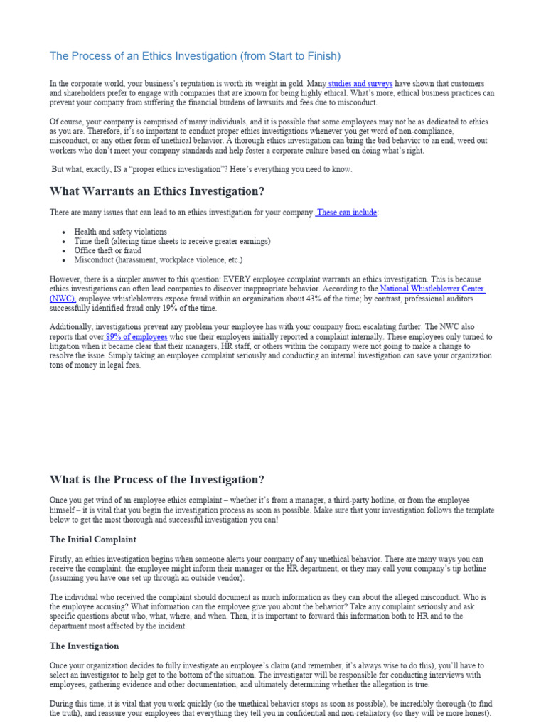 Ethics Investigation Process Explained | PDF | Whistleblower | Recruitment