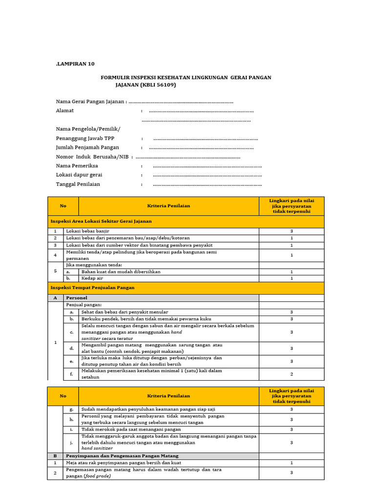 Formulir Ikl Kesehatan Kantin Sekolah | PDF