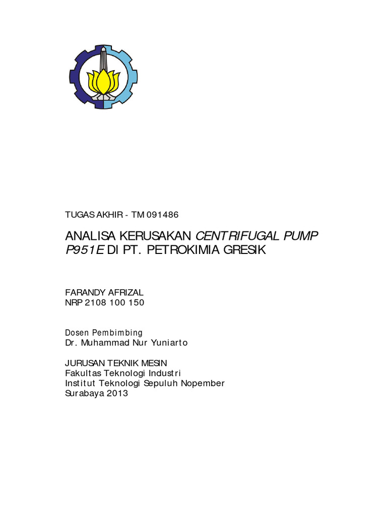 Analisa Kerusakan Centrifugal Pump P951e Di Pt. Petrokimia Gresik | PDF
