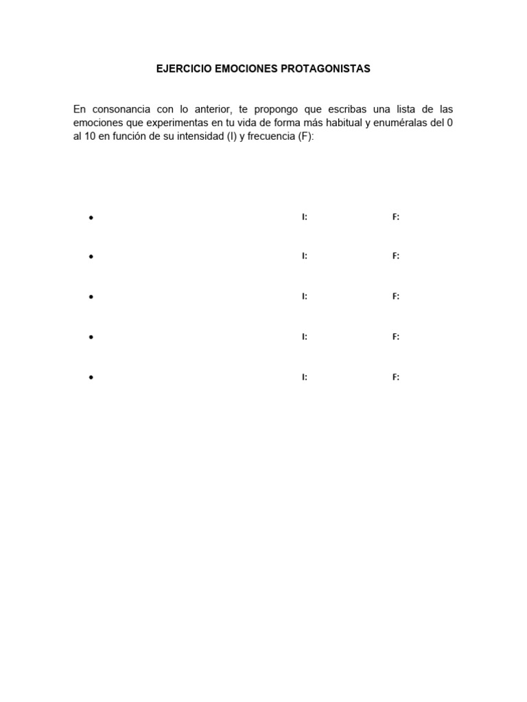 Ejercicio de Identificación Emocional | PDF | Las emociones | Conceptos ...