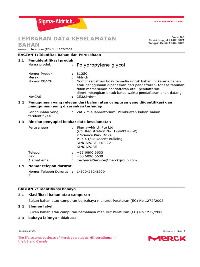 Polypropelene Glycol SDS | PDF