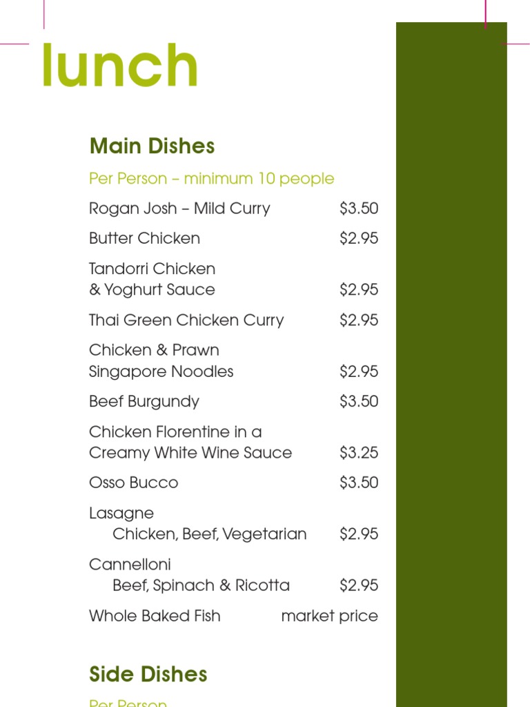 Lunch Mains Menu | PDF