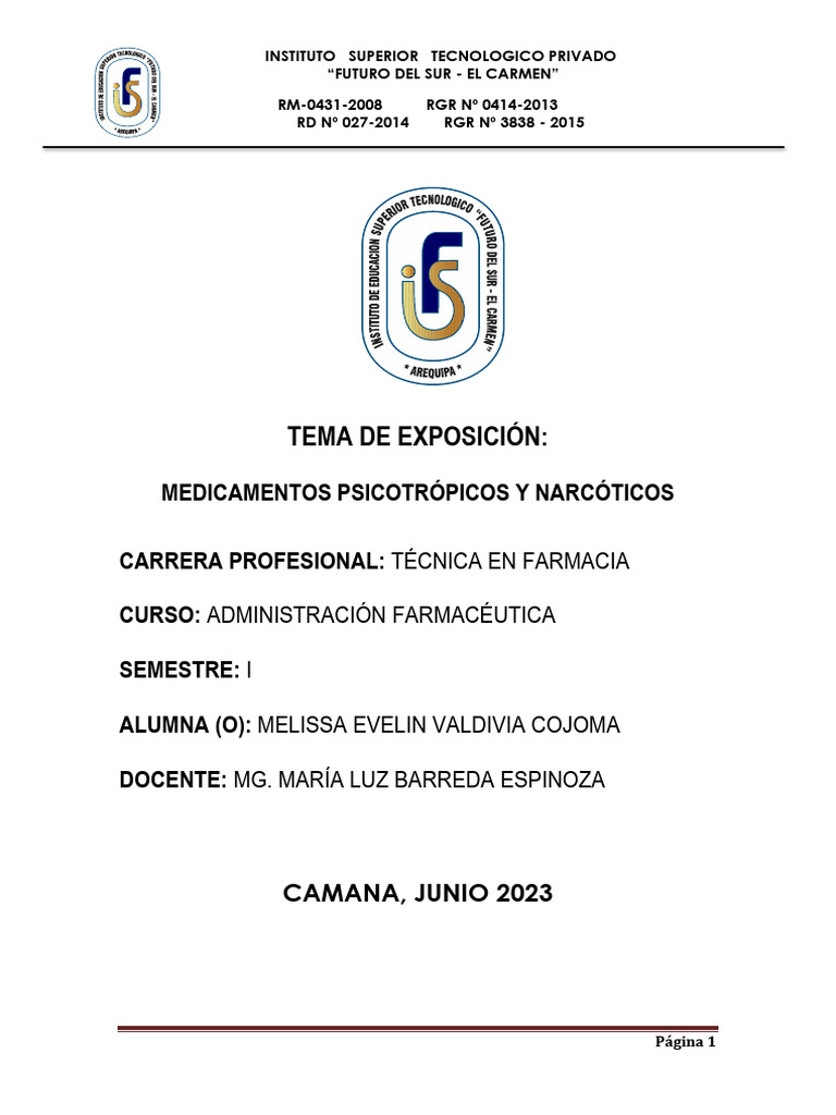 Medicamentos Psicotrópicos y Narcóticos-Monografia | PDF ...