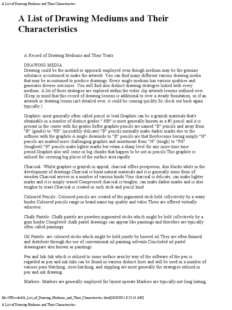 A List of Drawing Mediums and Their Characteristics | PDF | Pastel | Pencil