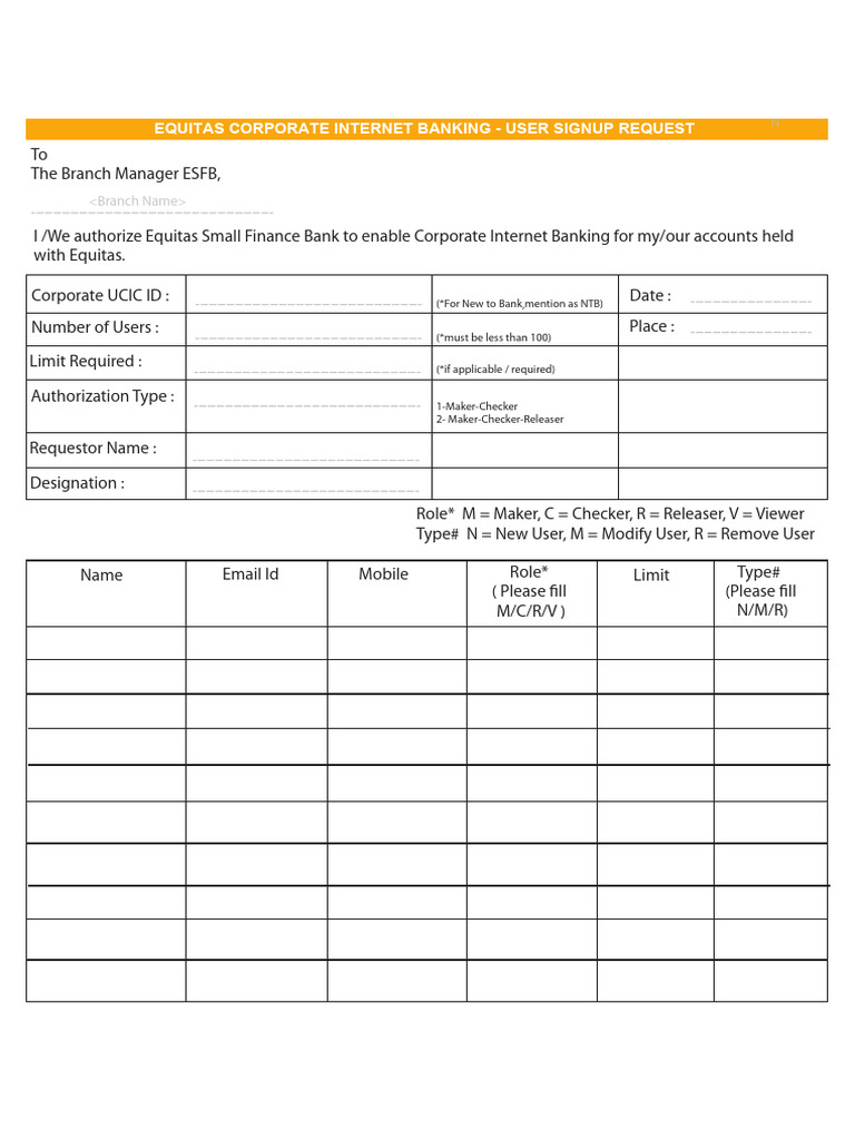 Corporate Internet Banking Application Form | PDF | Internet | Software