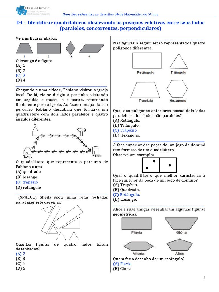 Descritor 4 - Matemática 5º Ano | PDF | Linha (Geometria) | Geometria Euclidiana