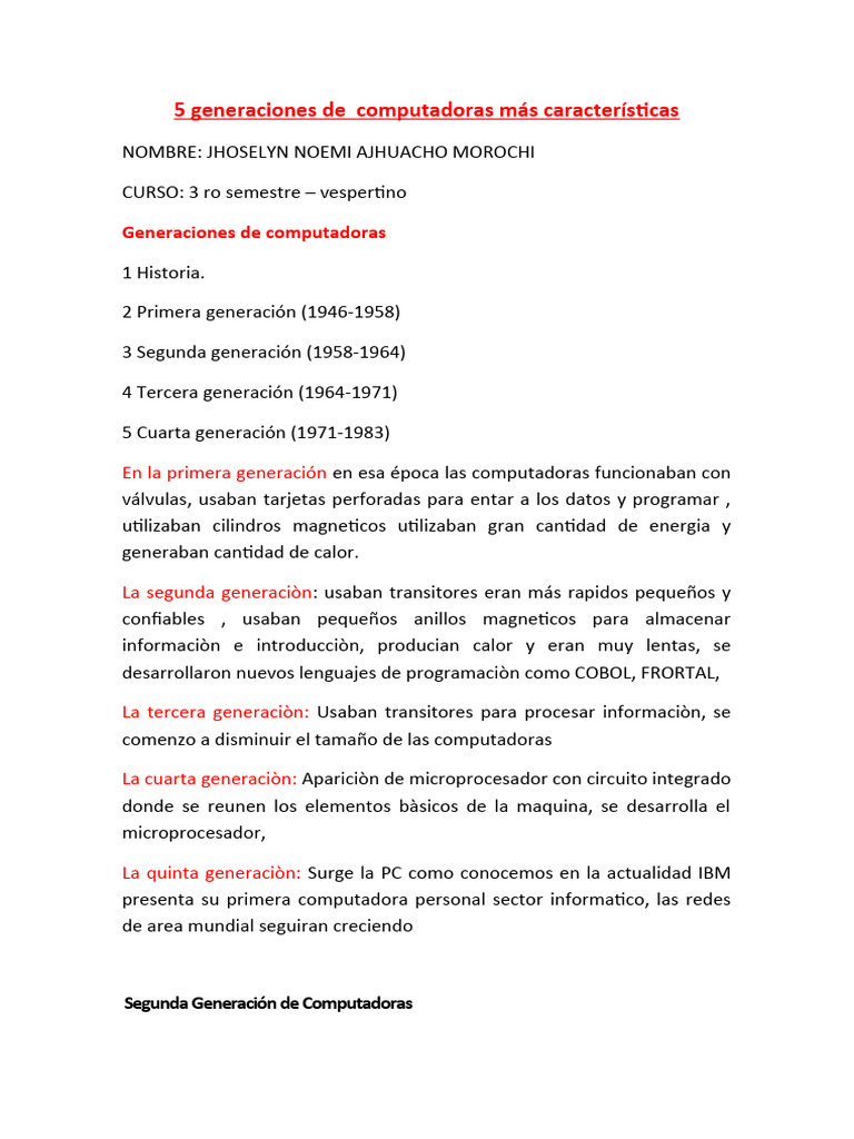 5 Generaciones de Computadoras Más Características | PDF | Circuito ...