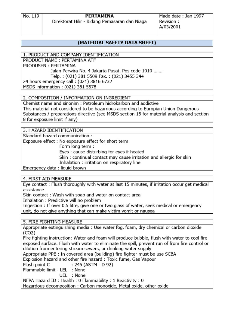 SOAL 01 Material Safety Data Sheet (MSDS) Lembar Tanya Jawab FGD | Download Free PDF | Toxicity ...