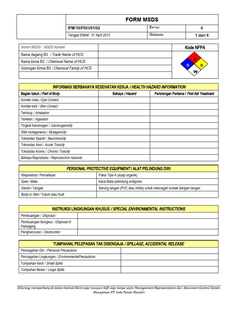 Contoh 01 Ipm.10.Pro.01.02 Form Msds Lembar Isian | PDF
