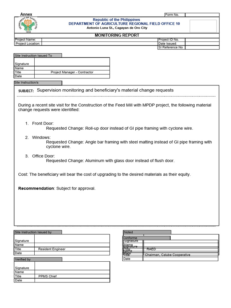Annex 21 - Site Instruction Form | PDF