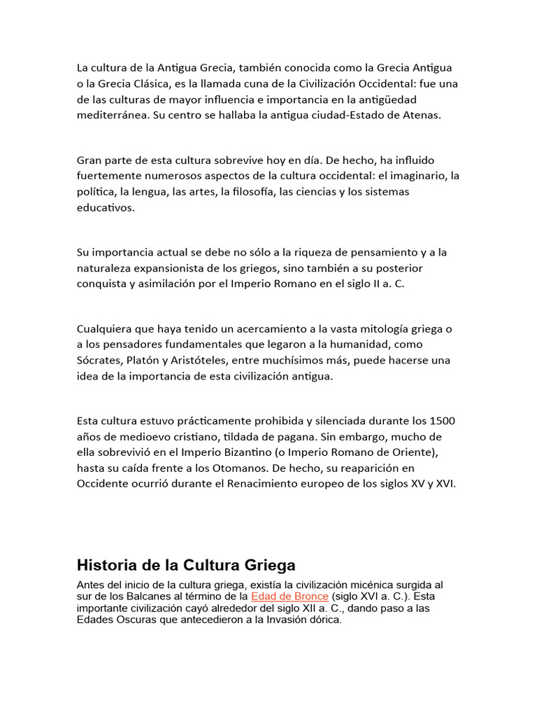 La Cultura de La Antigua Grecia | PDF | Antigua Grecia | Grecia