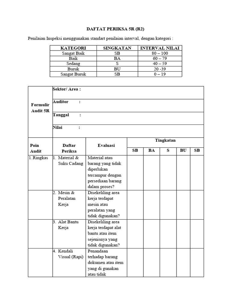 Formulir Audit 5R (Ims) R2 | PDF
