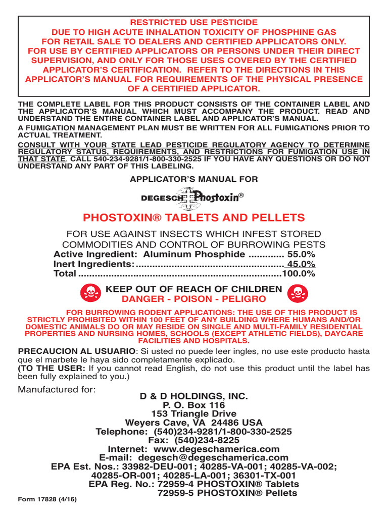 Phostoxin Tablet Pellet Manual | PDF | Shock (Circulatory)
