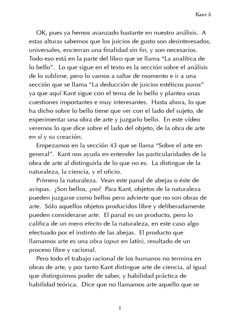 Kant, Lo Bello y Lo Sublime, Pt. 5 | PDF | Immanuel Kant | Genio