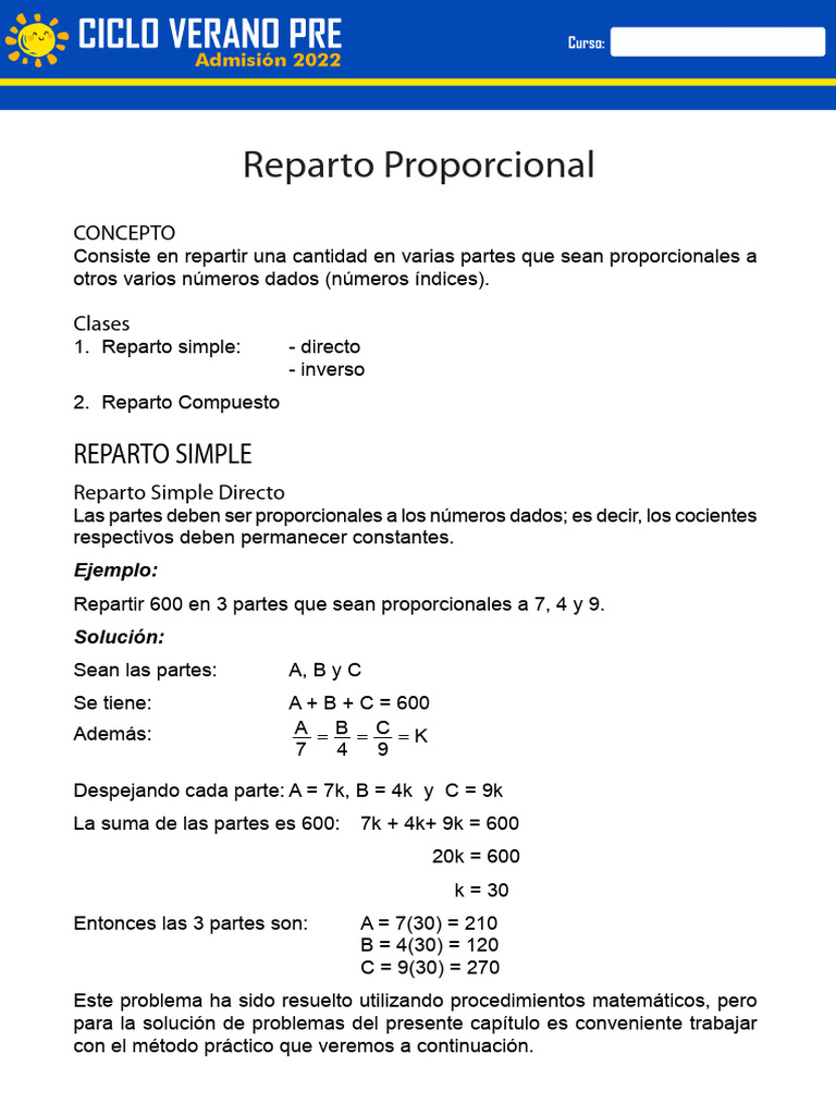 Reparto Proporcional | PDF | Matemáticas | Aritmética